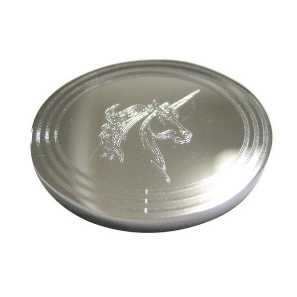 Kiola Designs | Accessories | Silver Toned Etched Oval Unicorn Head ...